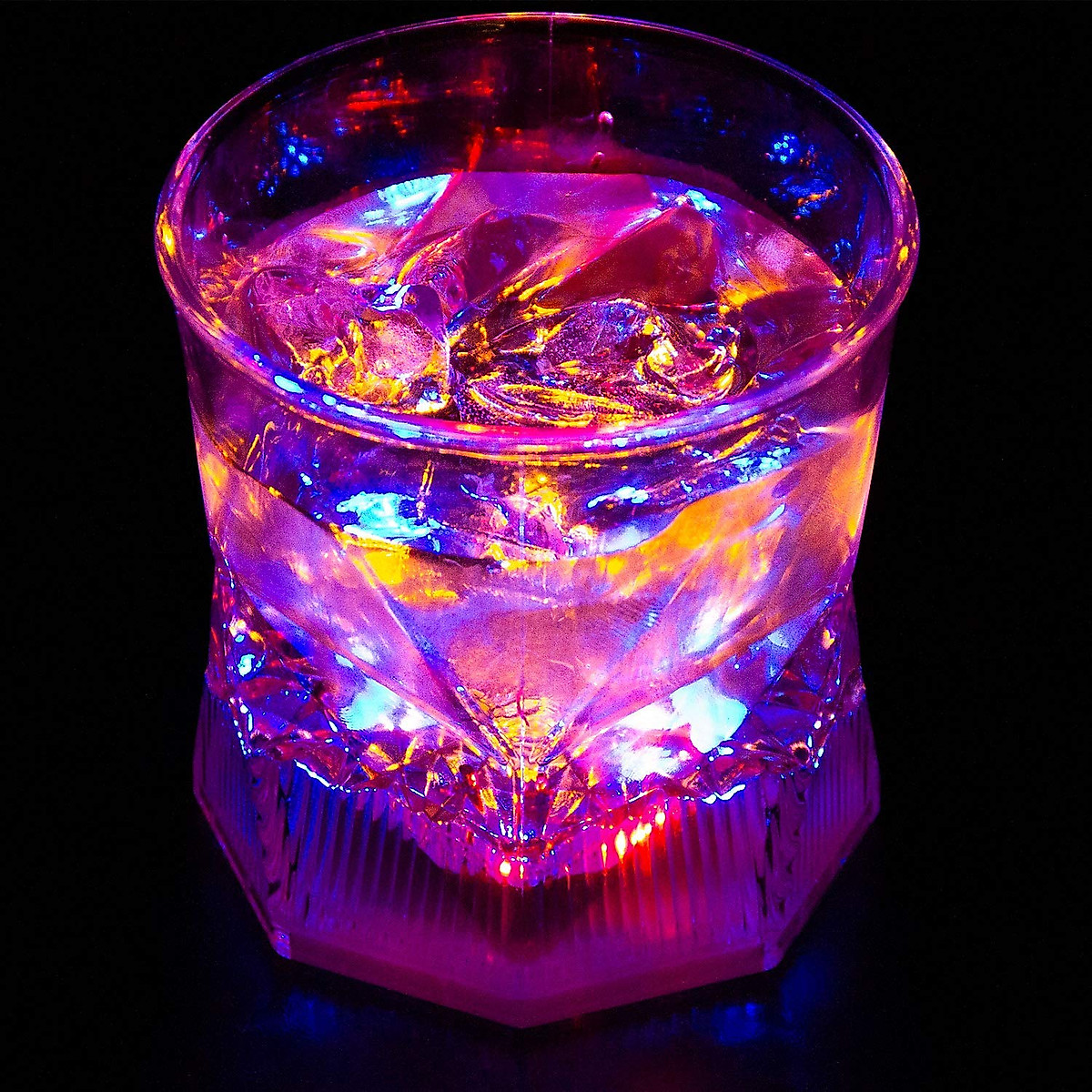 Liquid Activated Multicolor LED Old Fashioned Glasses ~ Fun Light Up Drinking Tumblers - 10 oz. - Set of 4