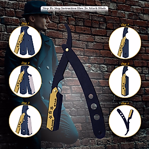 Black Gold Barber Staright Edge Salon Hair Cut Razor 100% Stainless Steel with 10 Blades by "FLAME STAR"