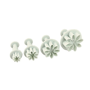 4 PC Set Daisy Flower Impression Plunger Pop-out Cutters - Fondant/Gumpaste Pop-out Plunger Tools from Bakell