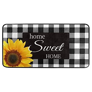 Black White Buffalo Plaid Check Kitchen Rugs Non Slip Sunflower Kitchen Mats Bathroom Rug Doormats for Home Decor, Washable, 39 x 20 Inch