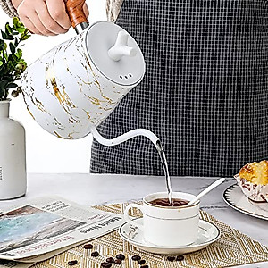 Zalnuuk Tea Kettle, Tea Pot with Tea Infuser, Pour Over Coffee Gooseneck Kettle for Induction & Electric Stovetops (No Gas), 1.5L/50OZ, White