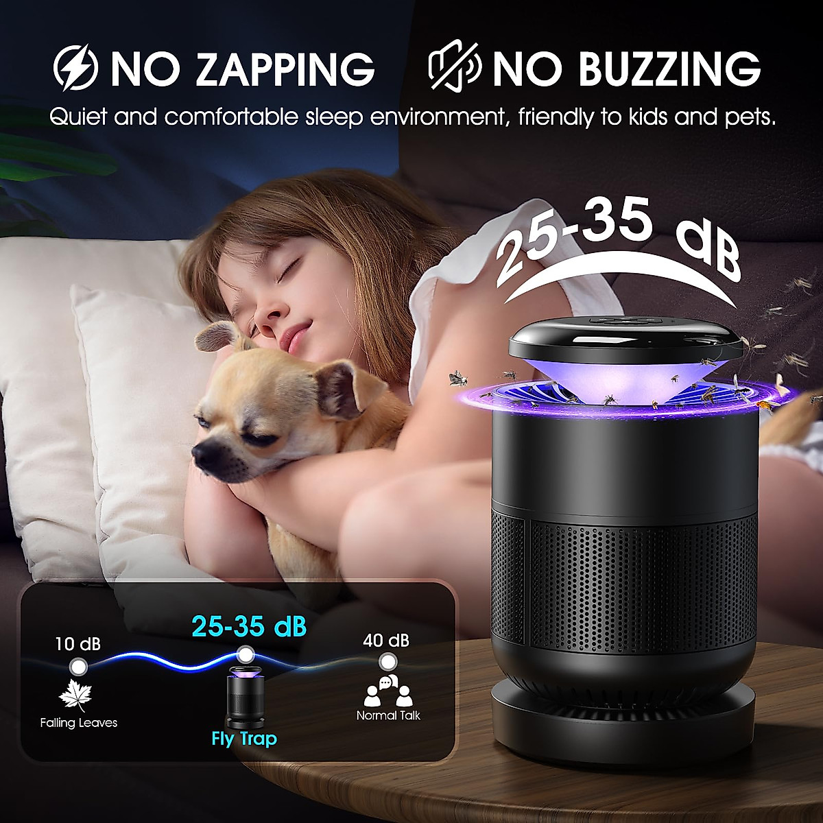 Fly Trap Indoor, Bug Light Trap Indoor, Remote Control Fruit Fly Trap, Gnat Trap, Mosquito Trap, Catch Insect Indoor with Light Suction Sticky Glue, Adjustable Brightness and Fans (Black&Dark Blue)