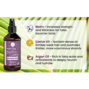 Arganatural Hair Leave In Conditioner & Detangler with Thickening Biotin, 8 fl oz Spray Bottle, Helps Fortify Weak Thinning Hair