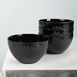 afcevnlb Unbreakable Melamine Bowls 26 OZ Dishwasher Safe BPA Free Black Bowl Dessert Bowls for Serving Soup, Oatmeal, Pasta and Salad （Set of 4）