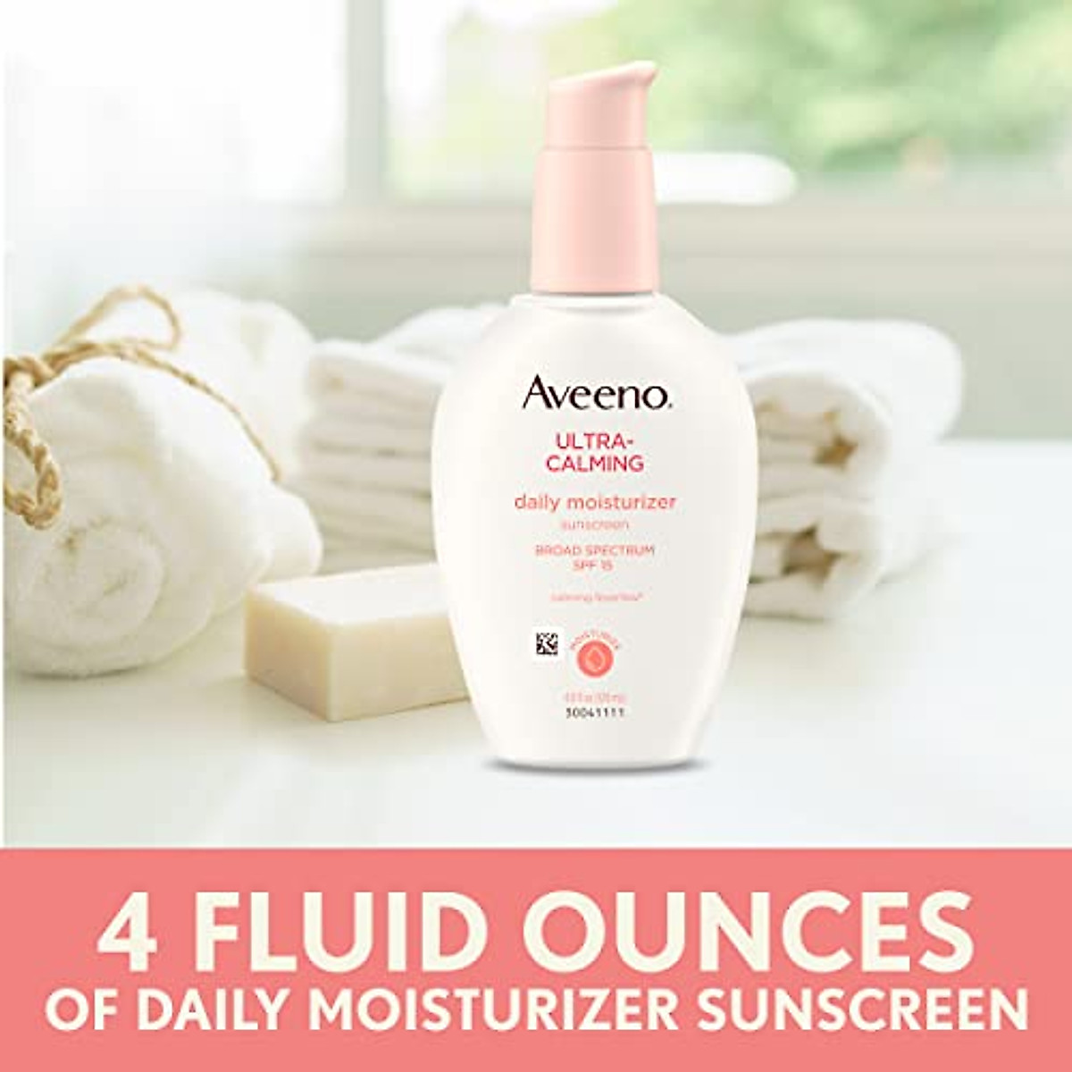Aveeno Ultra-Calming Daily Facial Moisturizer for Sensitive, Dry Skin with Broad Spectrum SPF 15 Sunscreen, Feverfew & Nourishing Oat, Oil-Free and Hypoallergenic, Basic, Unscented, 4 Fl Oz