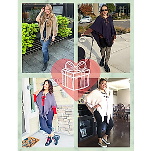 Ferand Women’s Loose Fitting Poncho Cape Shawl with Stylish Horn Buttons, V Neckline and V Hem, Navy blue