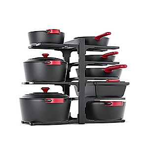 MUDEELA 8-Tier Adjustable Heavy Duty Pan Organizer Rack for Cabinet and Pots and Pans Organizer Rack for Cabinet Bundle