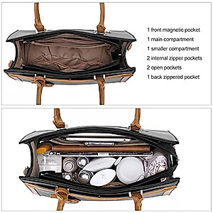 CLUCI Satchel Purses and Handbags for Women Leather Totes Designer Ladies Crossbody Shoulder Bag Black with Brown