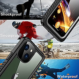 Pakuya Waterproof iPhone 13 Mini Case - Shockproof with Built-in Screen Protector, Heavy Duty Protection, Clear Sound, Black/Clear
