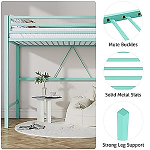 SHA CERLIN Junior Loft Bed Twin Size, Heavy Duty Twin Bed Frame with Full-Length Guardrail & Removable Stairs, Noise Free, Space-Saving, No Box Spring Needed, Aqua Blue
