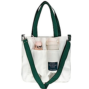 JBB Canvas Tote Bag for Women Crossbody Shoulder Handbags Teen Girl Cute Casual School Bag with Zipper