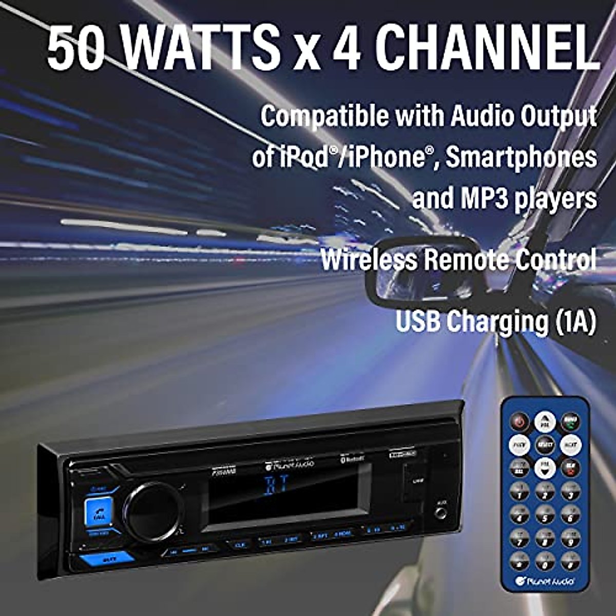 Planet Audio P350MB Car Audio Stereo System - Single Din, Bluetooth Audio and Calling Head Unit, MP3, USB Audio, USB Charging, AUX Input, AM/FM Radio Receiver, No CD Player, Hook Up to Amplifier