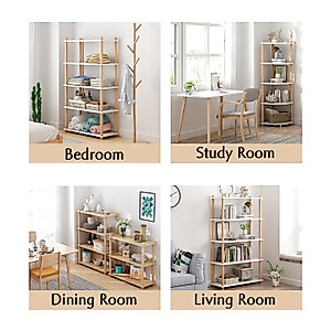 IOTXY 5-Tier Wooden Shelf Bookcase - Modern Open Bookshelf, Free Standing Storage Rack, Multifunctional Display Stand for Home and Office, White, Rectangle