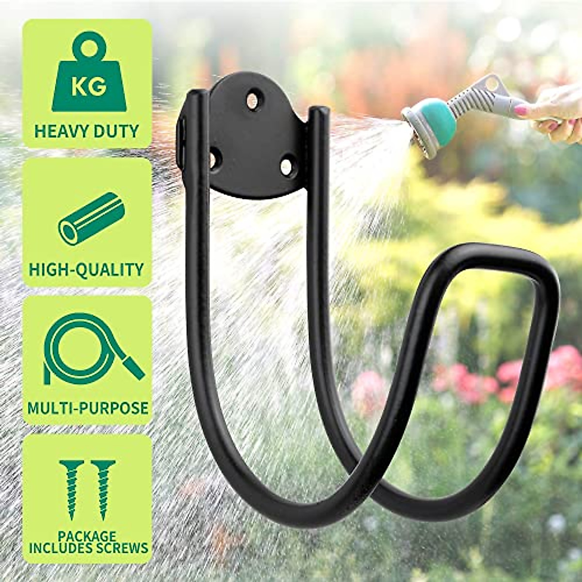Hose Holder Wall Mount - Heavy-Duty Garden Water Hose Hanger Outdoor, Durable Hand-Forged Hose Rack Hook Mount for Expandable Hose (1, 14CM)