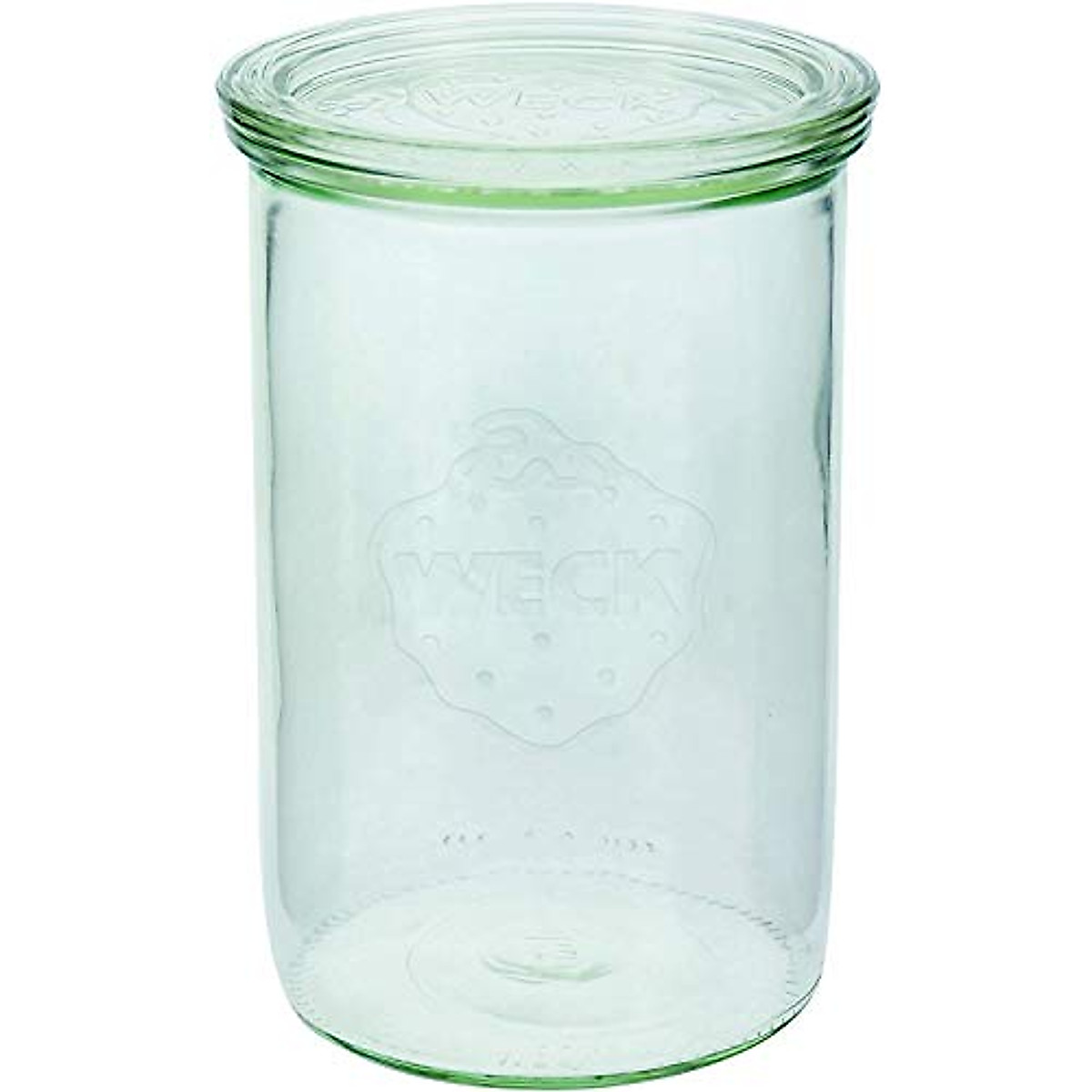 Weck Glass Jar 782-1-Liter Sturdy Cylindrical Glass Jars with Glass Lids - Weck Jars for Canning, Baking, and Storing Spice - Easy to Wash & Microwave Safe - Wide Mouth Canning Jars - Pack of 2 Jars
