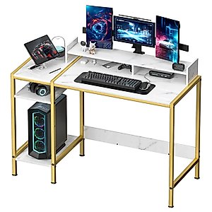 MINOSYS Gaming Desk with Monitor Stand, Storage and Marble Design - Adjustable Home Office Writing Desk