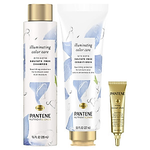 Pantene Sulfate Free Shampoo and Conditioner Set with Biotin plus Hair Mask Treatment, Nutrient Blends Illuminating Color Care