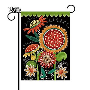 Spring Garden Flag Sunflower Black Summer Double Sided Burlap Vertical Holiday Seasonal Farmhouse Yard Outdoor Home Decorations 12.5 x 18 Inch
