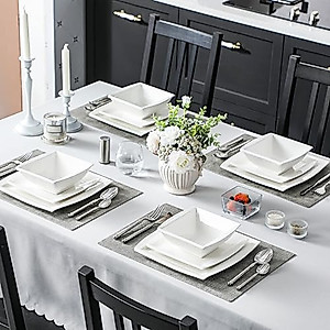 MALACASA Dinnerware Sets, 30 Piece Ivory White Plates and Bowls Sets for 6, Square Plates Dinnerware Set, Porcelain Dinnerware with Dinner Plates Set, Cup & Saucer, Modern Dish Set, Series Blance