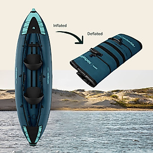 Retrospec Coaster 2 Person Inflatable Kayak - Portable 600-Denier Ripstop Polyester Blow up Kayak - Includes Double-Sided Paddle, Hand Pump & Carrying Bag - Ocean Blue