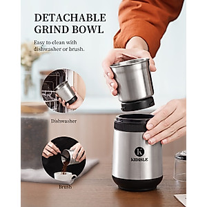 KIDISLE Coffee Grinder Electric, Herb Grinder, Spice Grinder, Coffee Bean Grinder, Espresso Grinder with 2 Removable Stainless Steel Bowl,Silver