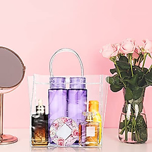 100 Pcs Clear PVC Plastic Gift Bags with Handle Reusable Transparent Bags Plastic Wrap Tote Bags Bulk Heavy Duty Gift Clear Plastic Favors Bags for Wedding Birthday Supplies (7.8 x 3.1 x 7.8 Inch)