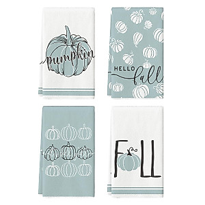Artoid Mode Blue Watercolor Pumpkin Hello Fall Kitchen Towels Dish Towels, 18x26 Inch It's Fall Y'all Decoration Hand Towels Set of 4