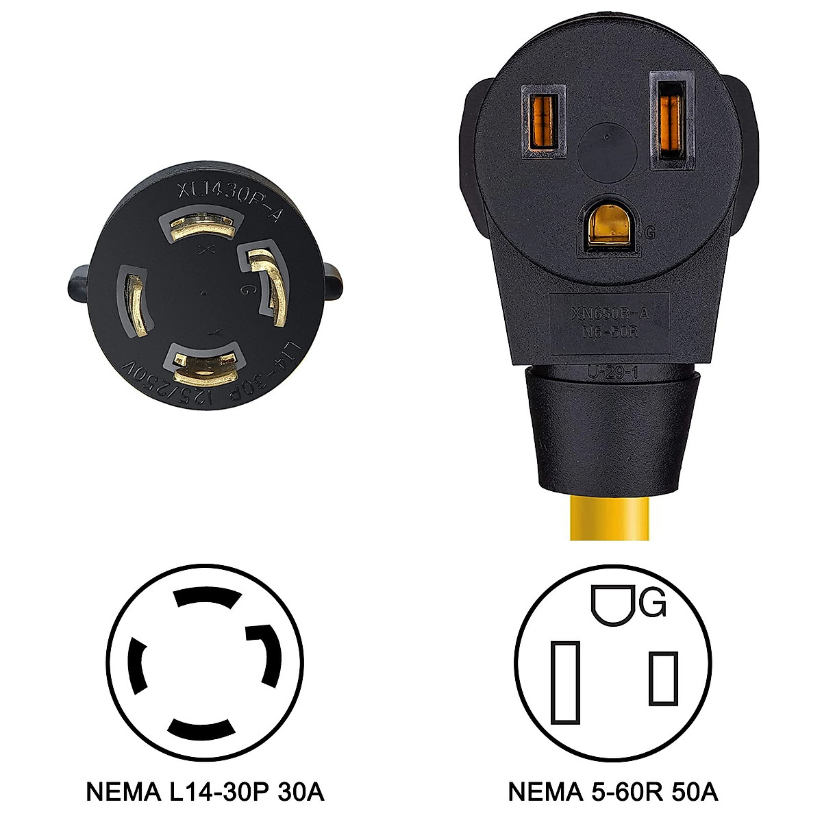 EXCELFU Nema L14-30P to 6-50R Welder Adapter Plug, Generator to Welder Power Adapter Cord, 30 Amp 4 Prong Twist Lock Generator Plug to 3 Prong Welder Adapter