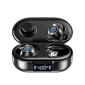 Bonweise Wireless Earbuds Bluetooth Headphones, Ear Buds Wireless Bluetooth Earbuds with Microphone,IPX7 Waterproof Headphones Sport Earbuds for Gym Running Workout,30Hrs Playtime/LED Digital (Black)