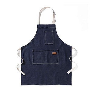 eywlwaar Denim Apron with 3 Pockets Unisex Jean Apron Adjustable Bib Apron for Work Kitchen Cooking 30.3 "x 26.57" Blue