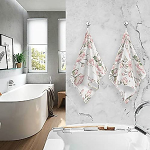 Pink Roses Flowers Hand Towels Set of 2, Highly Absorbent Soft Cotton Face Towels Bathroom Decorative Towel for Beach Gym Spa Shower, 16x28In