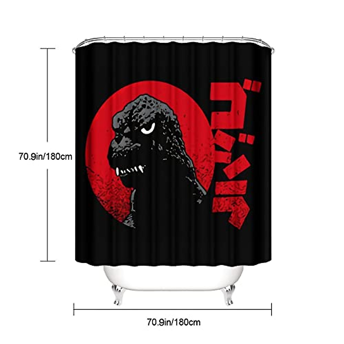 God-Zilla 4-Piece Shower Curtain Set, Shower Curtain, Non-Slip Carpet, Toilet Lid and Bath Mat, Good Looking and Durable, Suitable for Overall Bathroom Decoration