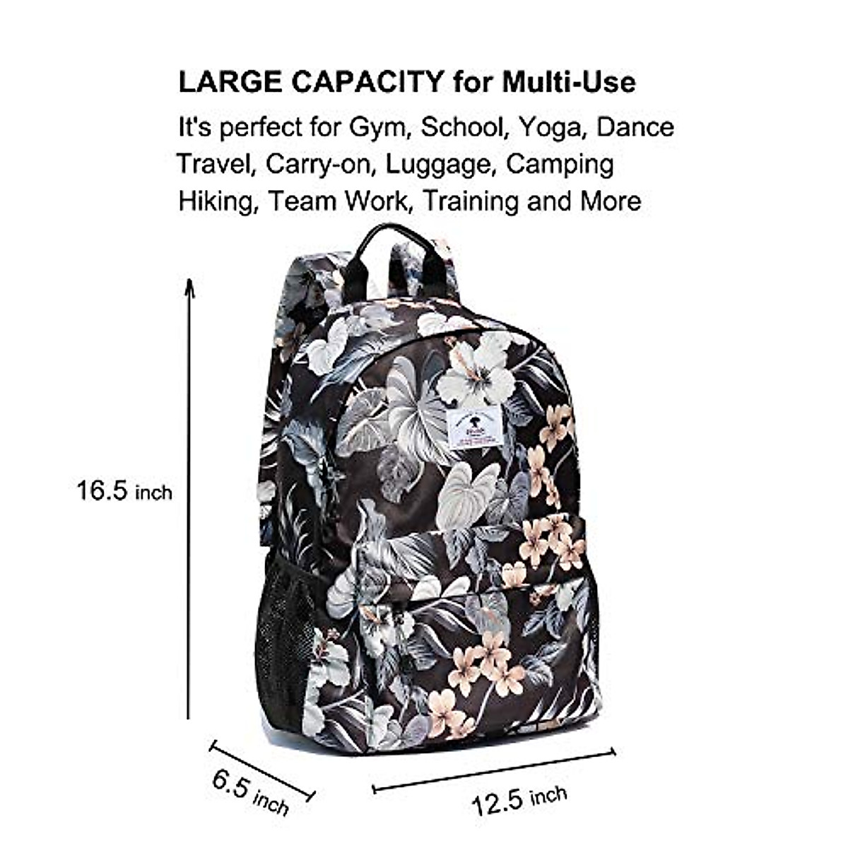Forever cultivate Original Floral Leaf Travel Backpack,Waterproof Gym Backpack Suitable for Travel,Gym,Shopping,Yoga,Hiking,Beach (I)