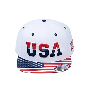 HAVINA PRO CAPS - Embroidered Classic US American Flag - 6 Panel Snap Baseball Cap - White/White