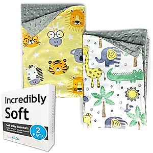 Baby Blankets for Boys & Girls, Soft Minky Blanket 30x40 | 2-Pack of Large Baby Blankets Unisex | for Travel, Nursery, Stroller, Swaddle or Receiving Blankets (Safari)
