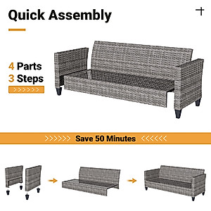 ovios Patio Furniture Set, 5 Pieces Outdoor Wicker Rattan Sofa Couch with Ottomans and Comfy Cushions, All Weather High Back Conversation Set for Backyard Porch Garden, Grey
