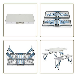 Aluminum Folding Camping Picnic Dinner Table Set Indoor Outdoor Patio Furniture Blue