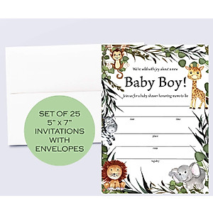 Moonrise Papery Set of 25 Safari Theme Baby Shower Invitations with Envelopes, Jungle Theme Baby Shower, Boy Baby Shower Invitations