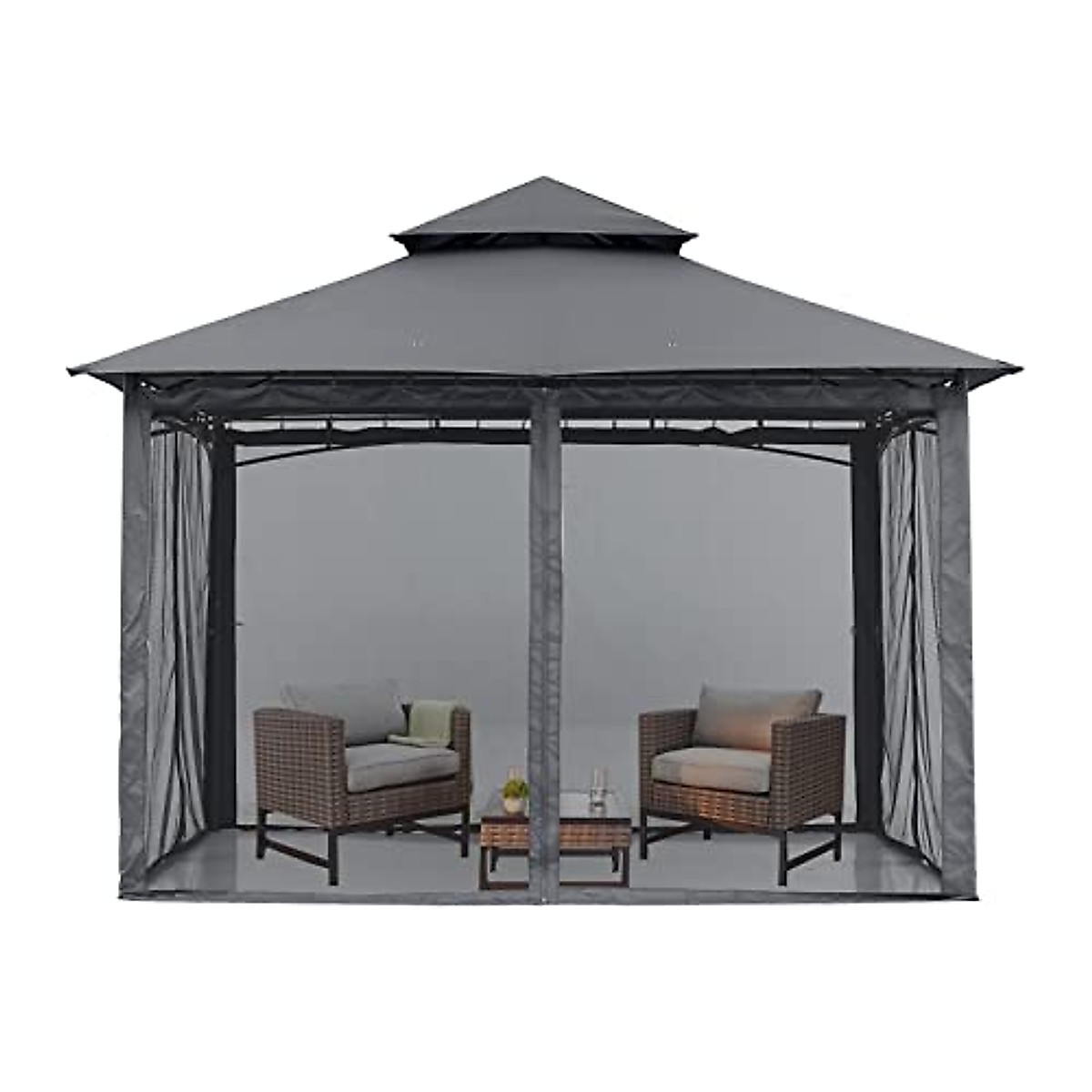 MASTERCANOPY Outdoor Garden Gazebo for Patios with Stable Steel Frame and Netting Walls (8x8,Dark Gray)