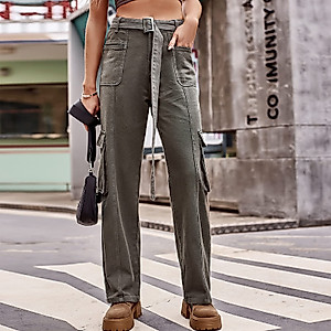 Vanity Cheap Black Dress Pants Women Womens Y2K Baggy Cargo Pants Jeans High Waisted Straight-Leg Pants with Multiple Pockets Business Work Casual Pants Gray L