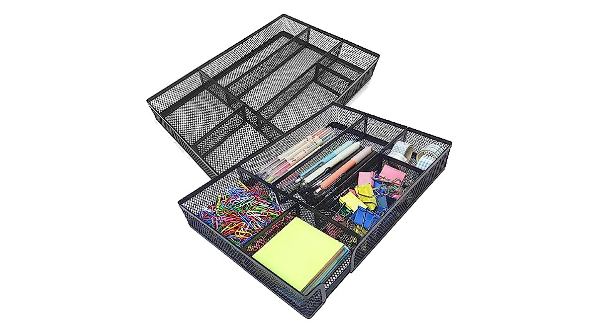 ROSROSE Metal Mesh Desk Drawer Organizer Tray (2-Pack)