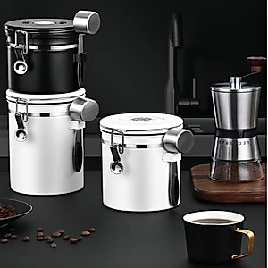 Coffee Canister, Airtight Stainless Steel Coffee Containers with Date Tracker and Scoop, 22OZ , White (Large)