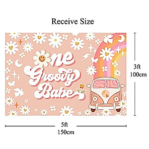 One Groovy Happy Birthday Backdrop for Girls Retro Boho 1st Birthday Party Photo Background Girl Daisy Floral Happy 1st Birthday Newborn Baby Party Decorations Cake Table Banner 5x3ft
