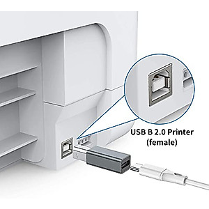 QIANRENON USB C to B Print Converter Type C to MIDI Digital Interface Adapter, Connect Keyboard to Mobile Phone via OTG, for Printer, Electric Piano, Silver Gray, 2 pcs