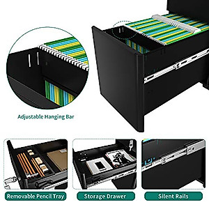 YITAHOME 3-Drawer Slim File Cabinet with Lock, Mobile Metal Office Storage Filing Cabinet, Legal/Letter Size, Pre-Assembled File Cabinet Except Wheels Under Desk - Black