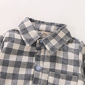 HZYKOK Toddler Boy Clothes Baby Girl Bodysuit Long Sleeve Romper Yellow and Black Plaid Shirts Blouse with Pocket Cute One-Piece Jumpsuit Play Wear Clothing