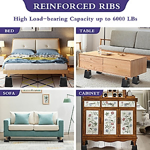 Sunifier Bed Risers 8 inch Heavy Duty, 4 Pack L Shape Furniture Risers 8 inch Support 5000LBs, Table Couch Risers, Oversized Lifts Risers for Dorm Beds Frame, Sofa, Chairs Legs (Black 4-Pack,8 inch)