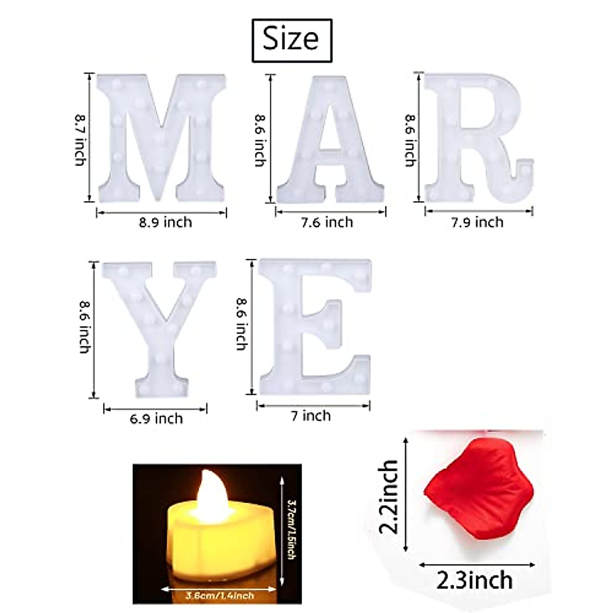 Gyunjux MARRY ME Sign LED Light Up Letter LED Candle Tealigth Red Rose Petal Valentine Gift Warm White LEDs Proposal Sign Will You Marry Me Sign Wedding Sign Engagement Sign Romantic Proposal Decoration Kit