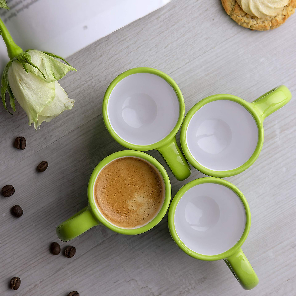 City to Cottage Handmade Lime Green and White Polka Dot Ceramic 2oz/60ml | Espresso Cup Set of 4, Unique Designer Pottery for Coffee Lovers