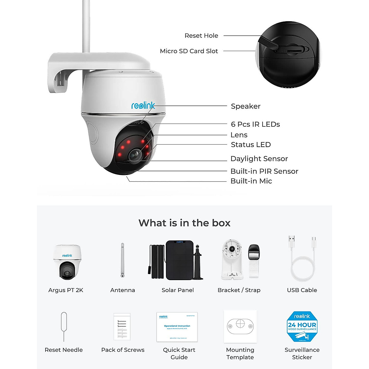 REOLINK Security Camera Wireless Outdoor, Pan Tilt Solar Powered with 2K Night Vision, 2.4/5 GHz Wi-Fi, 2-Way Talk, Works with Alexa/ Google Assistant for Home Surveillance, Argus PT w/ Solar Panel
